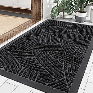 Smiry Front Door Mat Indoor Outdoor Entrance, Heavy Duty Natural Rubber Mat, Sturdy Trap Dirt and Moisture Outdoor Door Mat, Easy Clean Low Profile Patio Porch Entryway Mat, 29.5x17 Inch, Black