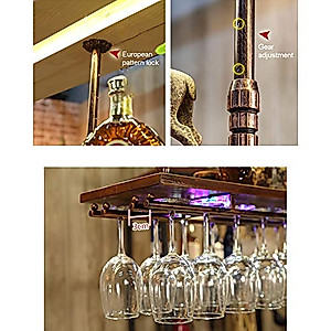 NERDOH Ceiling Wine Rack,Hanging Wine Glass Racks Stemware Holder,Iron Solid Wood Ceiling Shelf,for Bars/Restaurants/Kitchens,Height Adjustable/Length 60/80/100cm