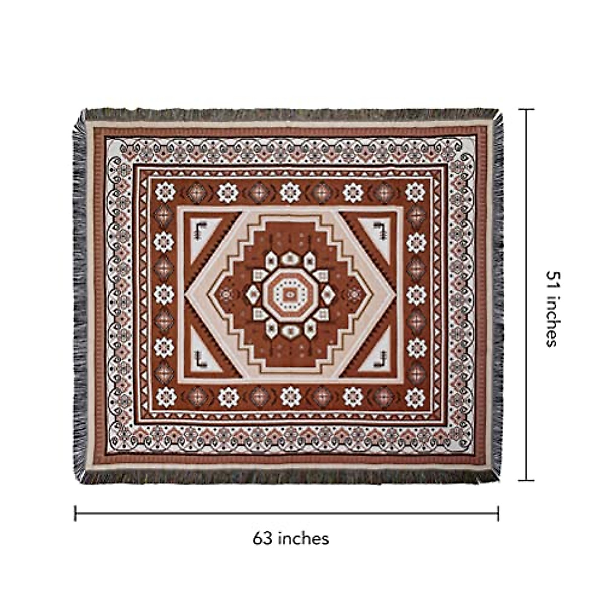 tiowik Bohemian Mexican Decorative Throw Woven Blanket with Tassel for Home Decoration Chair Couch Sofa Bed Beach Travel Picnic Cloth Tapestry Shawl Cozy Cotton (Dark Red 63×51 Inches)
