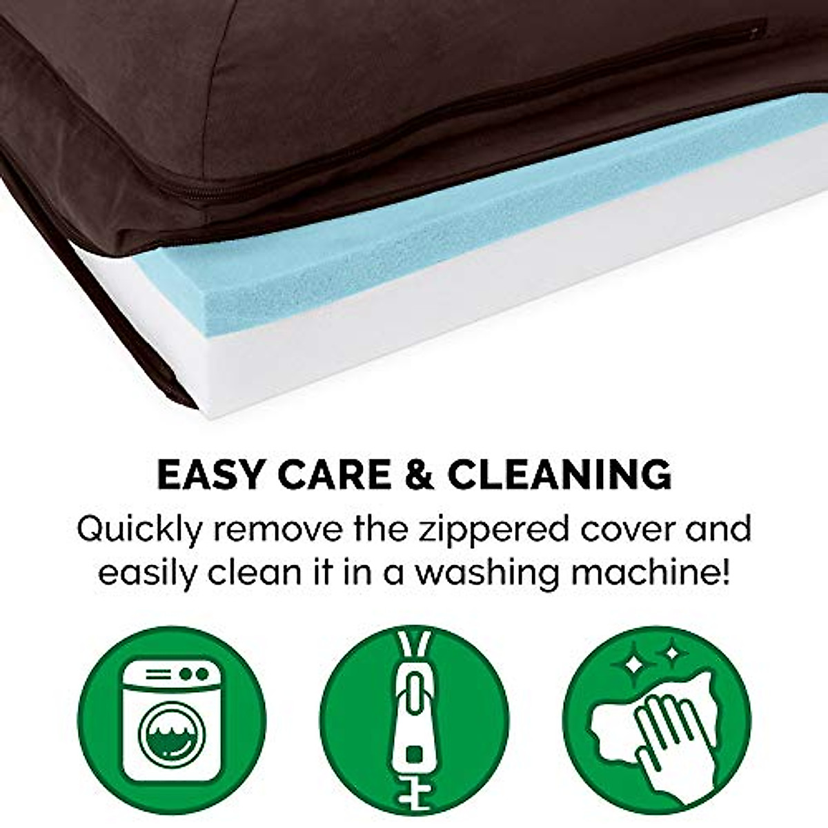 Furhaven Medium Cooling Gel Foam Dog Bed Two-Tone Faux Fur & Suede L Shaped Chaise w/ Removable Washable Cover - Espresso, Medium