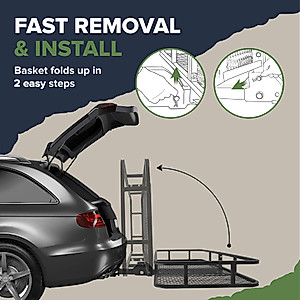 ARKSEN 60 x 25 Inch Folding Cargo Rack Carrier 500 Lbs Heavy Duty Capacity 2 Inch Receiver Luggage Basket Hitch Fold Up for SUV Pickup Camping Traveling