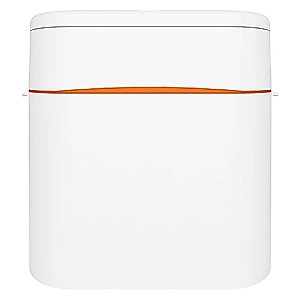 Modern Trash Can with Lid - Oval Slim Bathroom Trash Can w/ Automatic Push Open Cover - Touchless Waste Basket w/ Drawstring Plastic Trash Bag - 13.6x5.9x13.4in White Trash Can - Waterproof Trash Bin