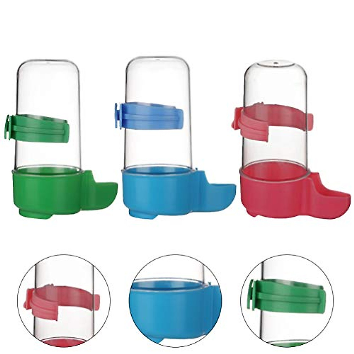 POPETPOP 3pcs Automatic Bird Feeders Bird Water Bottles Food Dispensers Hanging in Birds Cage for Cockatiel Parrots Budgie Lovebirds (Red Blue Green)