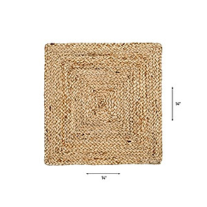 Hausattire Jute Braided Placemats 14x14 Inches - Natural, Farmhouse Reversible Woven Boho Mats for Kitchen & Dining Table (Set of 4)