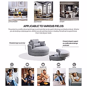 FULife Oversized Swivel Accent Barrel Chair with Storage Ottoman+4 Pillows,Comfy Upholstered 360 Recliner Sofa Club Chaise Leisure Round Loveseat Lounge Armchair for Living Room/Hotel/Nursery