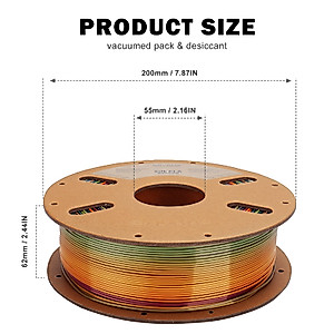 Enisina Silk Rainbow PLA Filament 1.75mm with Gradient Five Colors，Compatible for FDM 3D Printer