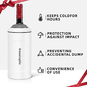 Wine Chillers Portable Champagne Cooler Stainless Steel Vacuum Insulated Wine Bottle Keep Wine Beverages Cold Gift for Wine Lover White