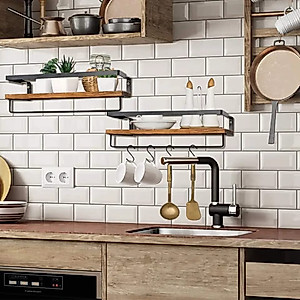 MS'Skincal Rustic Wall Floating Shelves - Perfect for Living Room, Kitchen, and Bedroom - Includes Towel Bar for Added Convenience - Organize in Style with This Farmhouse Home Decor