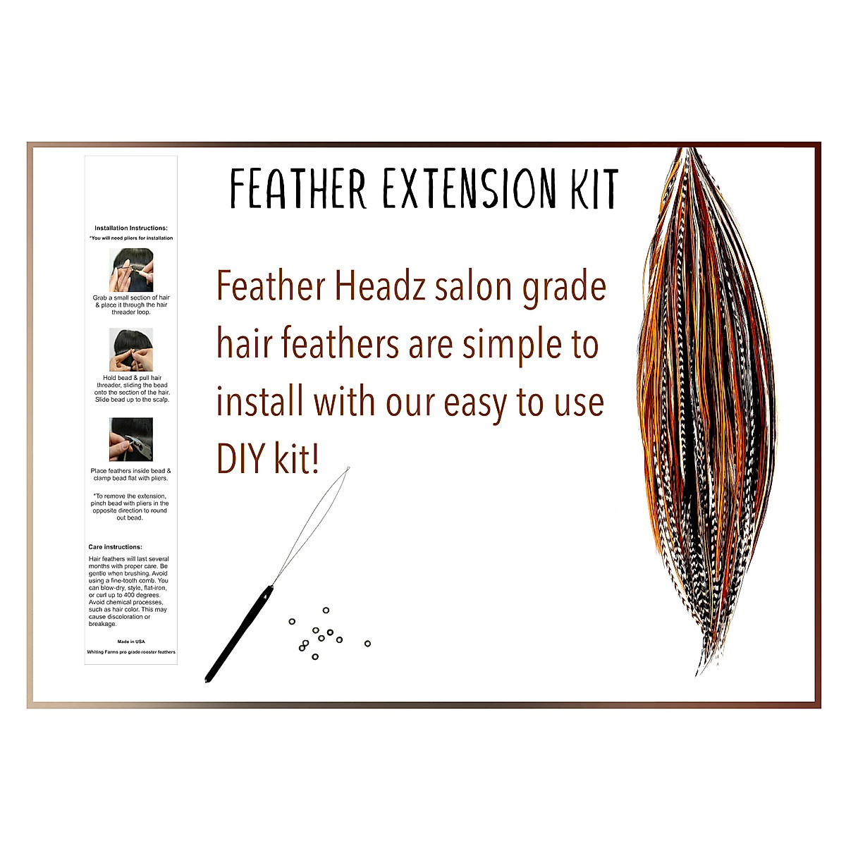 21 Natural Color Hair Feathers - 9”- 14” Long - Feathers for Hair Extension - DIY Kit - Eye-Catching Design - 20 Micro-link Beads - 100% Real Rooster Feathers - Professional Color Hair Feathers