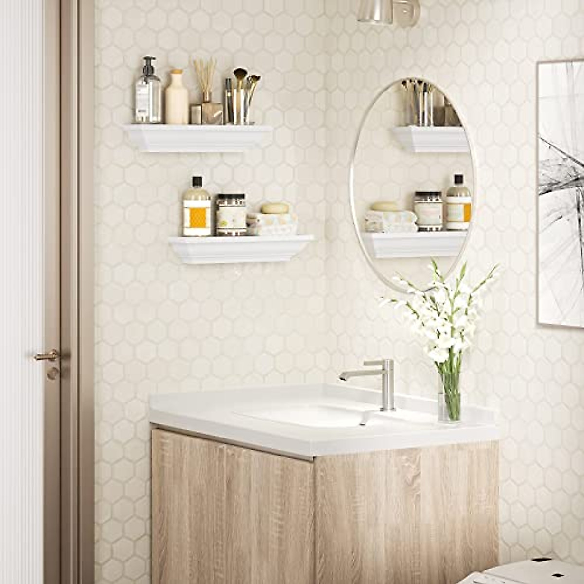 Alsonerbay Floating Shelves White, Wood Shelves Rustic Shelves for Wall Storage, Wall Mounted Shelves for Bedroom Living Room Bathroom, 17 Inch 2 Pack