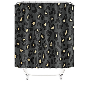 Mightree Bathroom Shower Curtains 4 PCS Sets, Waterproof Fabric Bathroom Curtain with 12 Hooks, Toilet Lid Cover and Bath Mat, Non-Slip Rug Foot Mat, Shower Curtain and Rug Set, Black, Large