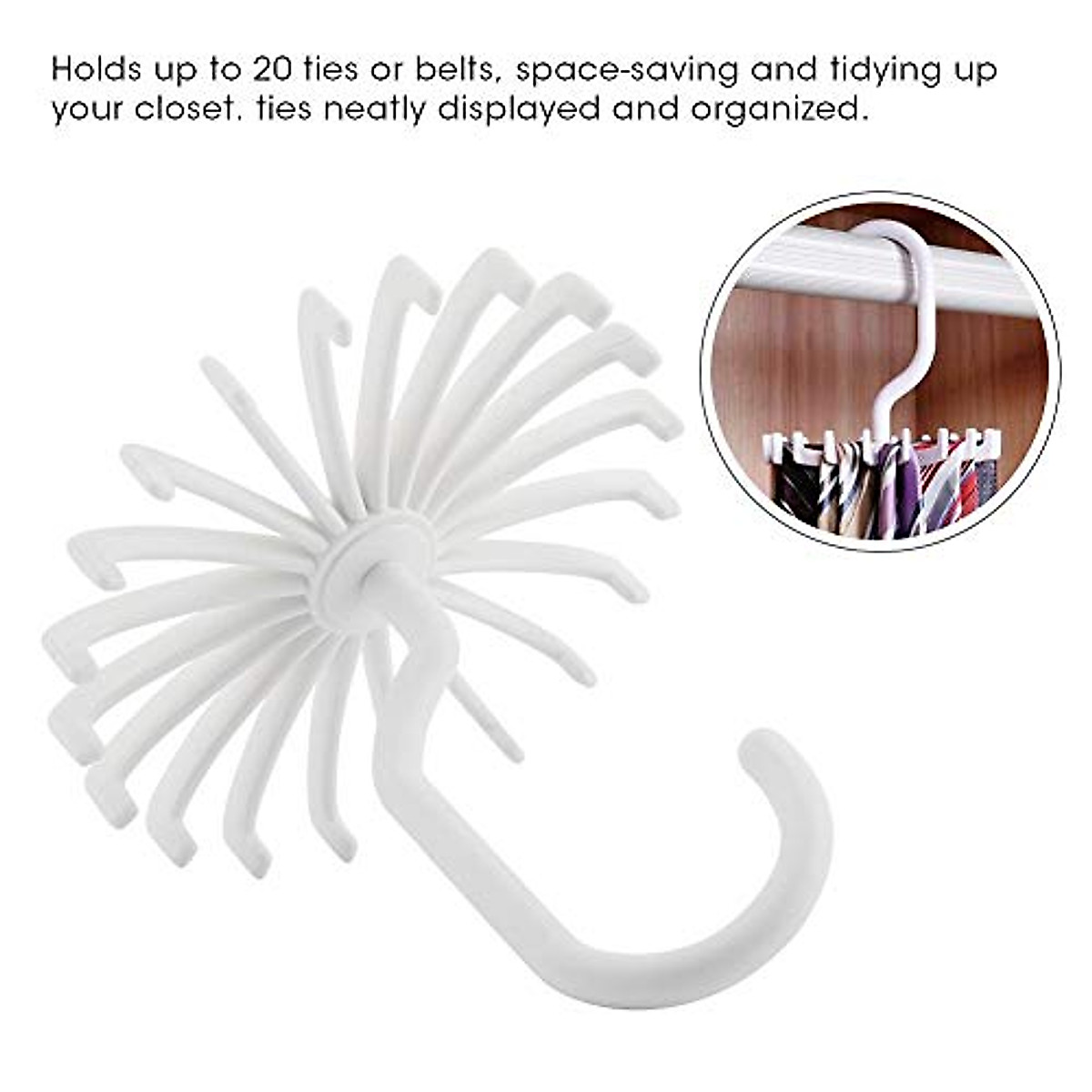 Tie Rack, Scarves Hanger, 360° Rotatable Tie Rack Belt Scarves Hook Hanger Holder Organizer(White)