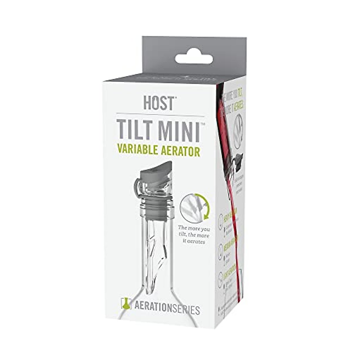 Host TILT MINI Variable Wine Aerator Pourer Spout - Reusable Wine Stopper for Wine Bottles, Gray