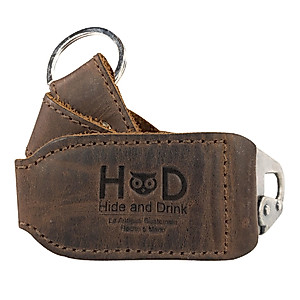 Hide & Drink, Keychain Lanyard, Badge Holder, Clip to Attach to House, Car, and Apartment Keys, ID, Full Grain Leather, Handmade, Bourbon Brown