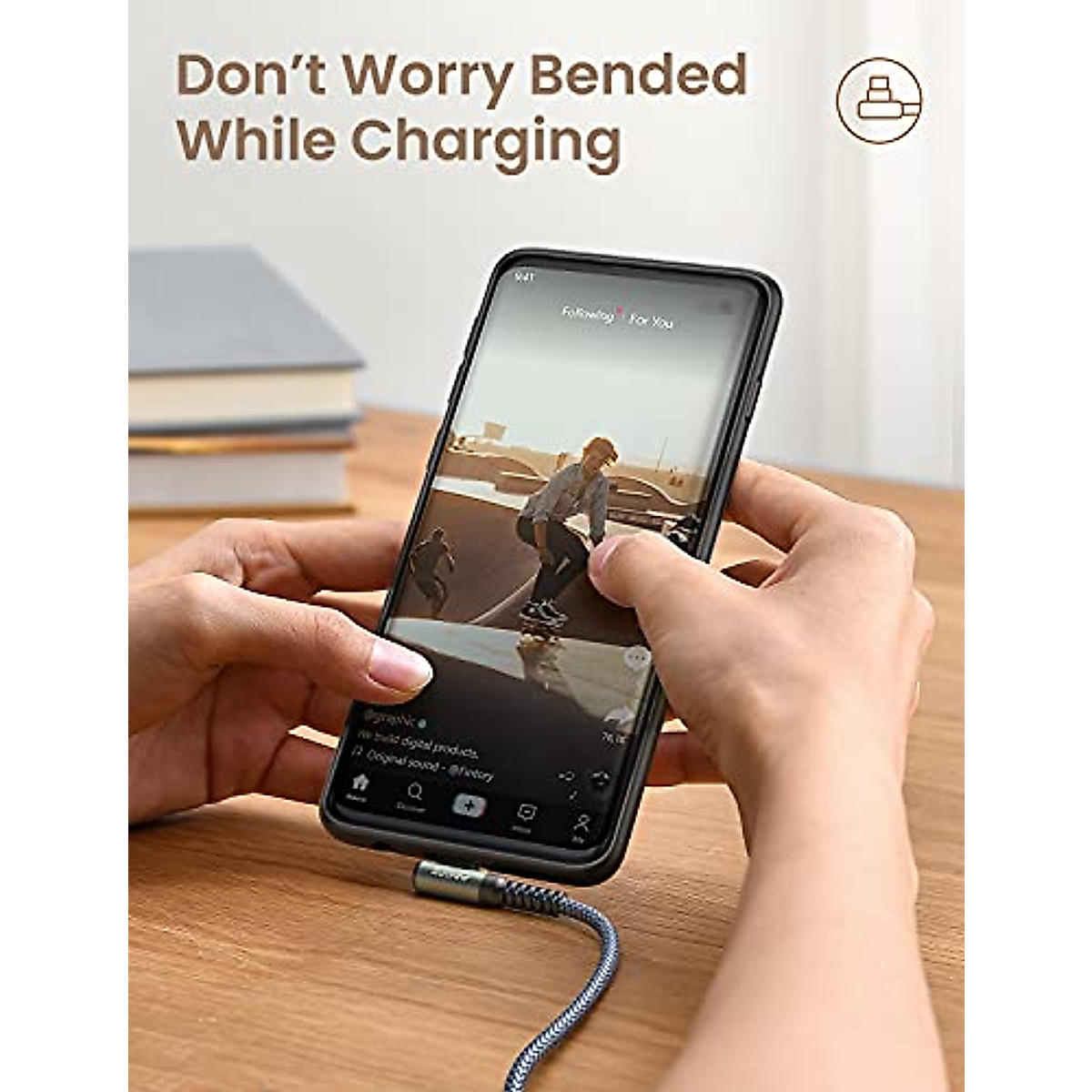 AINOPE USB C to USB C Cable 60W [One-Pack 1.5ft] USB Type C Cable Right Angle, Compatible with Samsung Galaxy S21 S20, Note 20 Ultra 10, MacBook Air/Pro 13'', iPad Mini 6/Pro/Air,Pixel-Grey