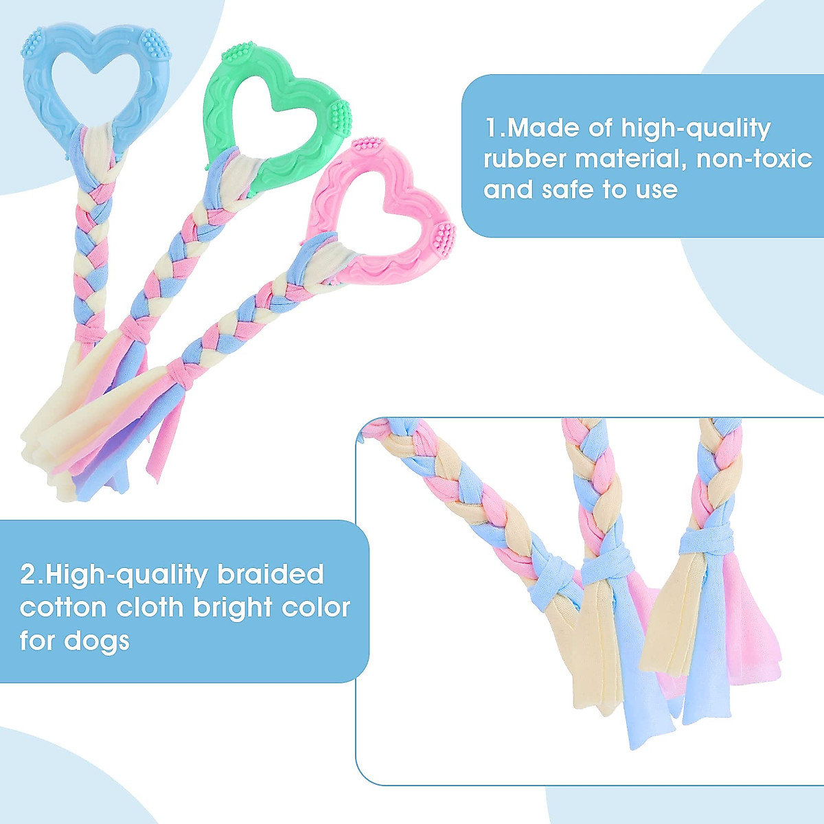 cobee Puppy Toys for Teething Small Dogs, 3 Pcs 360° Deep Clean Small Dog Heart Shaped Chew Ring with Cotton Ropes Interactive Pet Toys for Small Dogs, Oral Teeth Soothes Itching for 2-8 Months Dogs