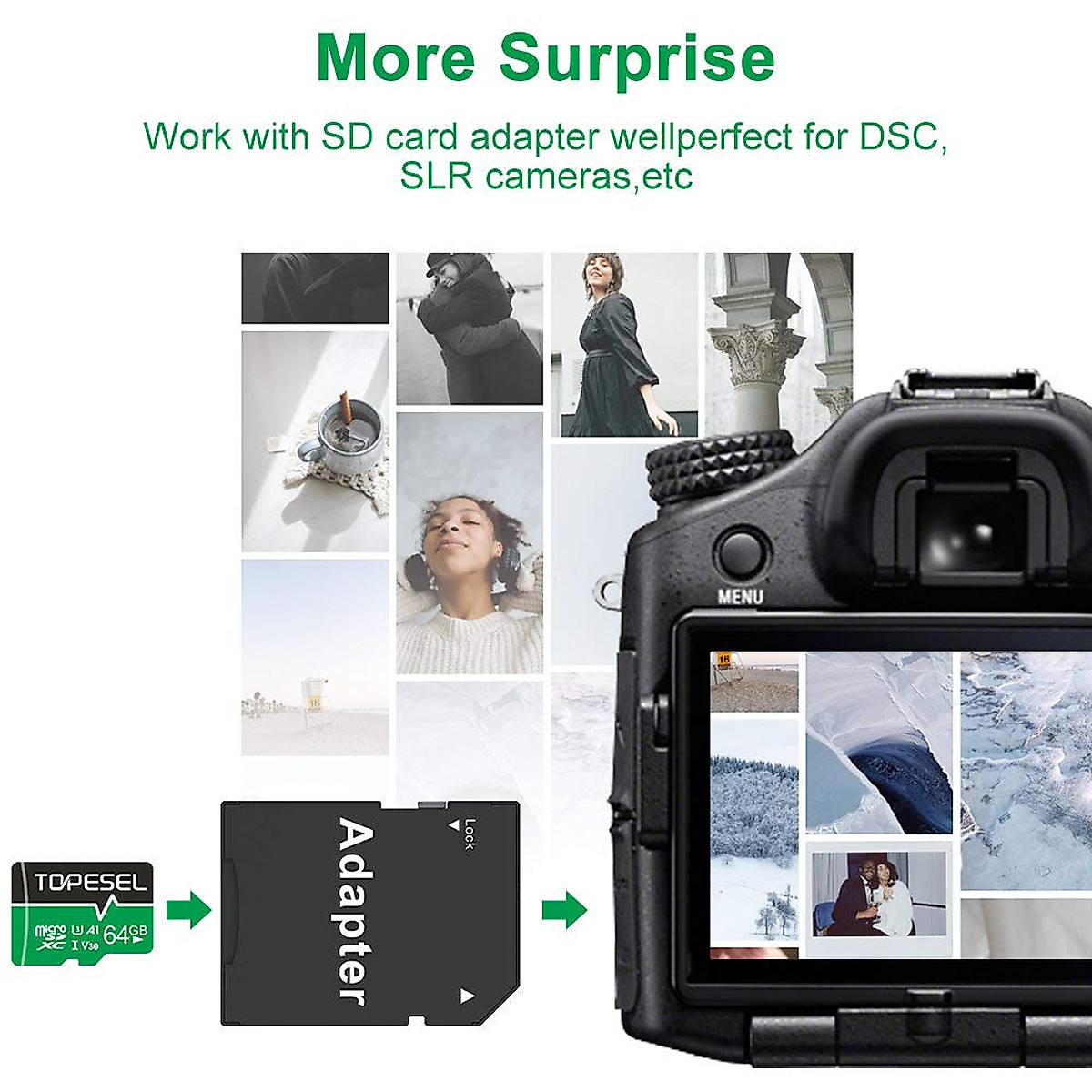 TOPESEL 64GB Micro SD Card 2 Pack Memory Cards U3 V30 Micro SDXC UHS-I TF Card for Camera/Drone/Dash Cam(2 Pack U3 V30 A1 64GB)