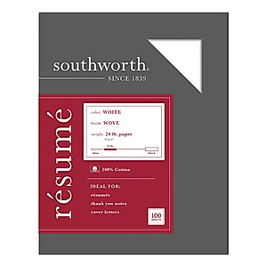 Southworth® 100% Cotton Résumé Paper, 8 1/2" x 11", 24 Lb, 100% Recycled, White, Pack Of 100