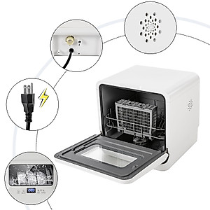Portable Countertop Dishwasher 5 Washing Programs Mini Dishwasher with Drying and Connected Tap, Compact Dishwasher for Apartment, Dorm, Office, Boat, RV, Kitchen