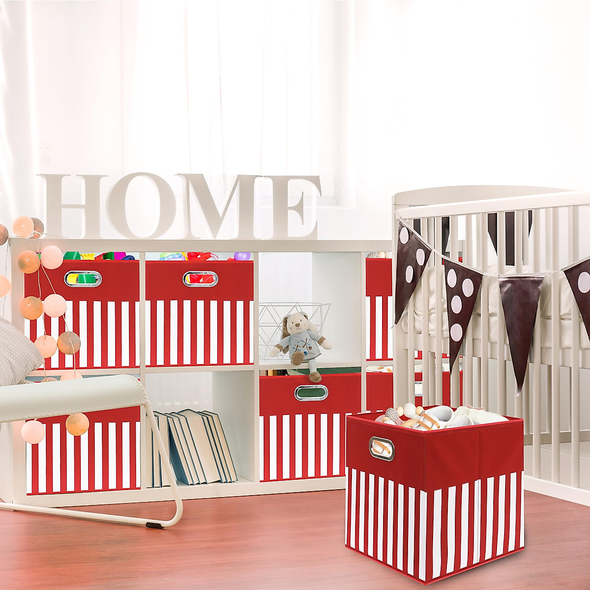 Simple Houseware 3 Pack 13" Printing Fabric Cubic Storage Bin with Handles, Red