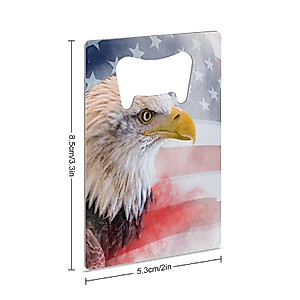 Bald Eagle with American Flag Stainless Steel Beer Bottle Opener Pop Can Soda Openers Gift for Dad Husband Him Credit Card Size