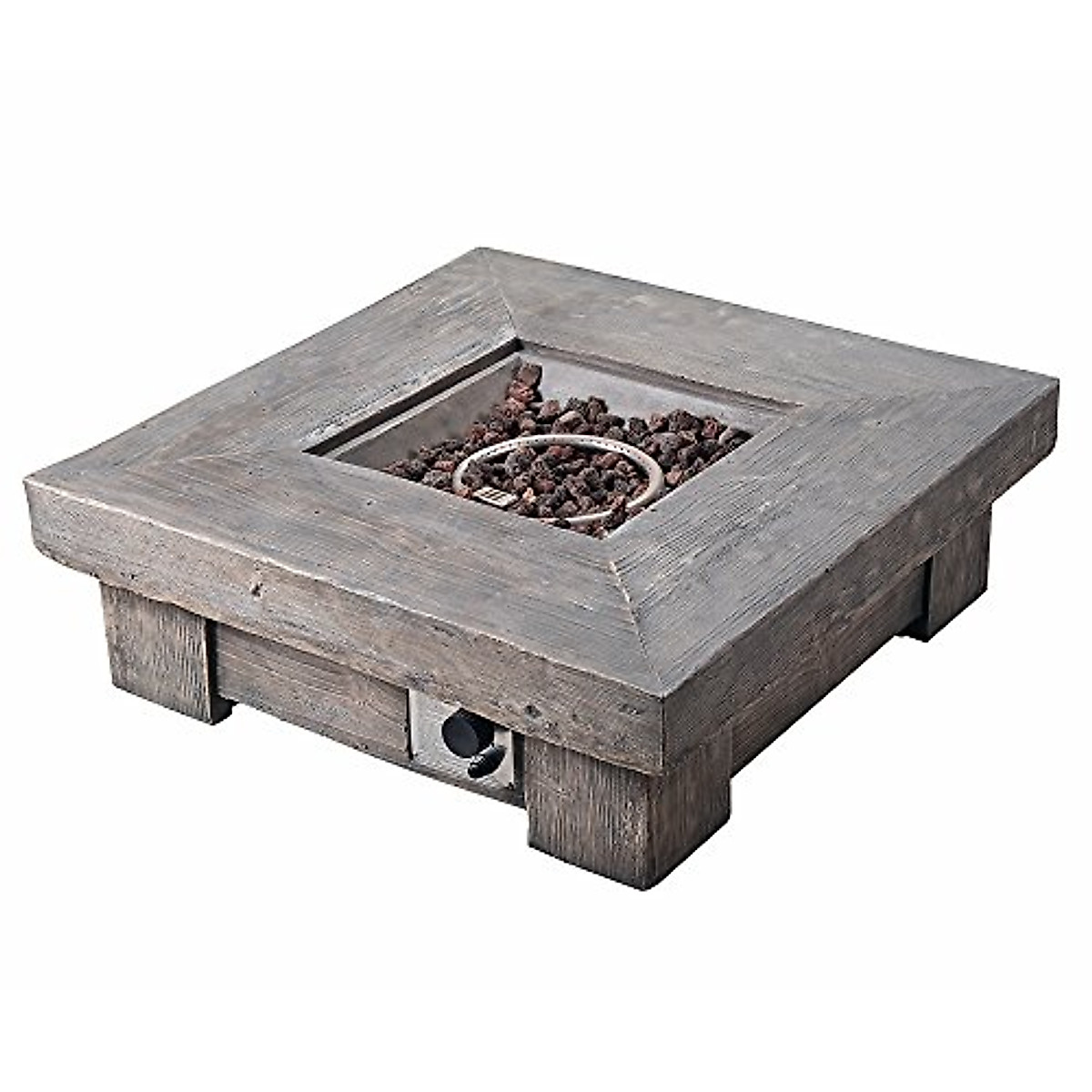 Teamson Home Square Wood Look Propane Gas Fire Pit Fire Table with ETL Certification, PVC Cover and Lava Rocks for Outdoor Patio Garden Backyard Decking Décor, 40,000 BTU, 35 inch Length, Gray