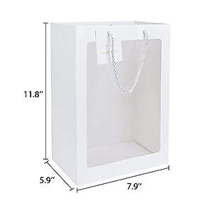 sdoot Gift Bags, Gift Bags with Transparent Window, 10pcs Tote Paper Bags, 7.9''×5.9''×11.8'' White Gift Bags with Handles Bulk, Wedding Party Bags