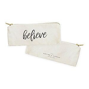 The Cotton & Canvas Co. Believe Small Cosmetic Case and Travel Pouch for Office and On the Go