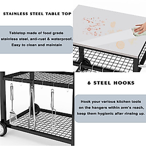 Movable Food Prep and Work Cart Table Stainless Steel Grill Cart Modular Table with Wheels and Handle Double-Shelf Commercial Kitchen Table Heavy Duty Grill Cart Outdoor Cart
