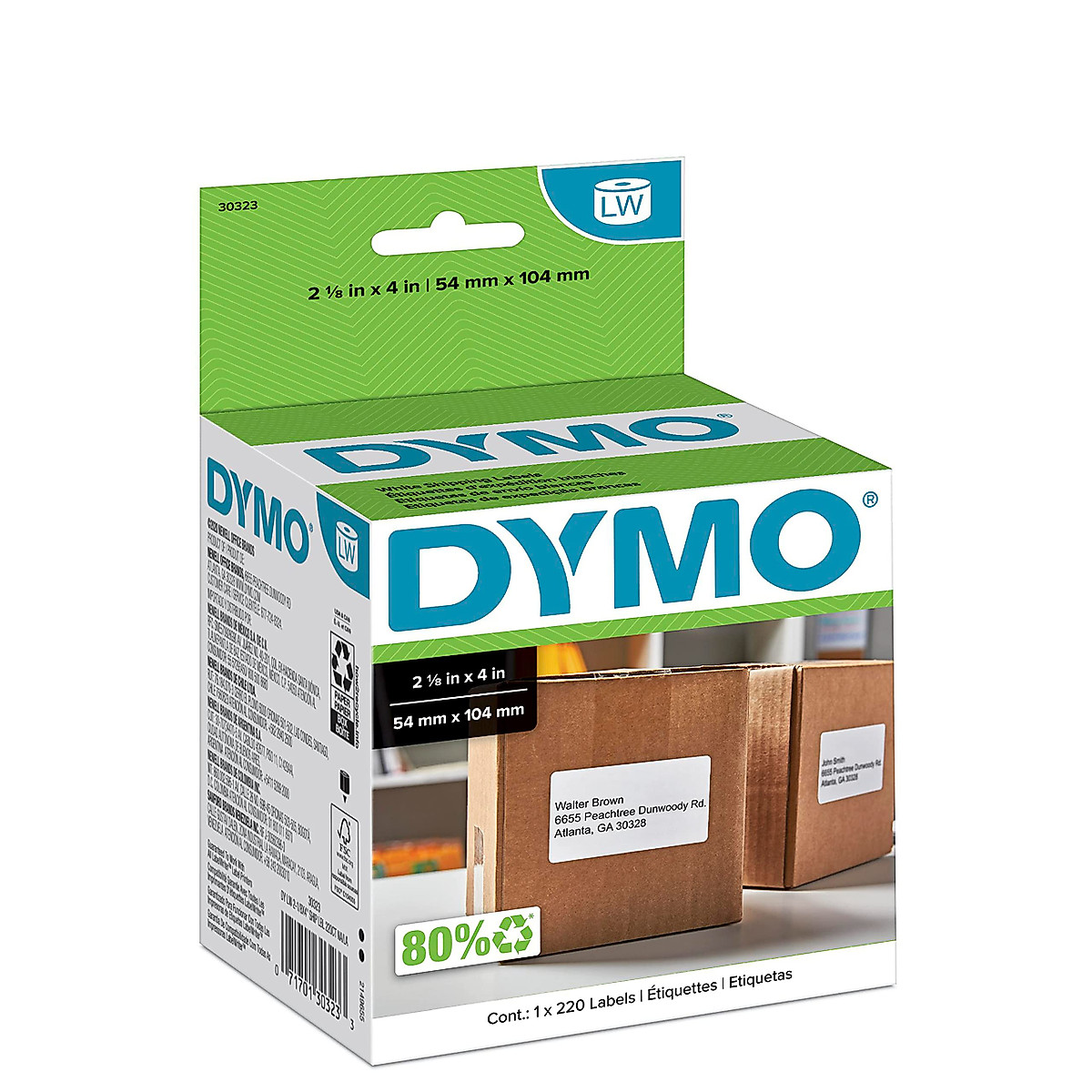 DYMO LW Standard Shipping Labels for LabelWriter Label Printers, White, 2-1/8'' x 4'', 1 roll of 220 (30323)