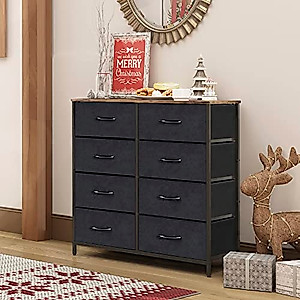 LYNCOHOME 8 Drawer Dresser for Bedroom, Closet, Hallway, Fabric Dresser for Baby, Kids, Sturdy Steel Frame, Lightweight and Movable Chest of Drawer, Black Dresser
