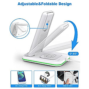 ZUBARR Foldable Wireless Charger for Multiple Devices 3 in 1 Wireless Charging Station for Travel, Compatible with iPhone14 13 12 11/Pro/XR, iWatch Charger for7/6/5/4/3/2, Airpods Wireless/Pro