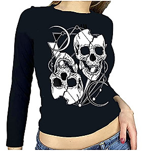 Women Teen Girls Cool Punk Top Blouse Women Funny Printed Top Blouse Women Long Sleeve Top Blouse White