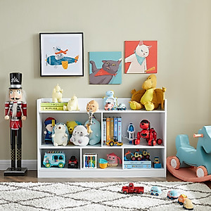 Kids Toy Storage Organizer, 5-Section Bookshelf for Organizing Books Toys, Wooden Storage Cabinet Daycare Furniture for School, Classroom Playroom, Nursery, Kindergarten (White)