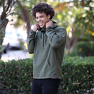 Global Blank Men's Lightweight Windproof Water Resistant Windbreaker Packable Jacket Shell with Hood, Black, Large