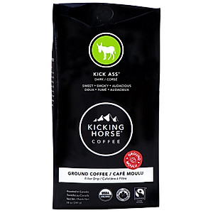 Kicking Horse Coffee, Kick Ass, Dark Roast, Whole Bean, Certified Organic, Fairtrade, Kosher Coffee, 2.2 lb, 35.2 Ounce & Kick Ass, Dark Roast, Ground, 10 oz - Certified Organic, Fairtrade