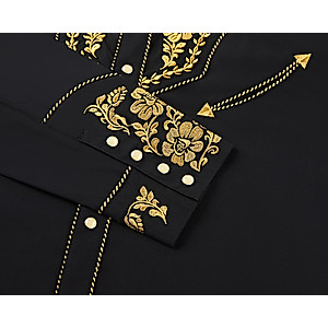 SALVAJE OESTE Embroidered Western Cowboy Shirts for Men Snap Button Long Sleeve Shirt with Western Cowboy Embroidery Black-Yellow