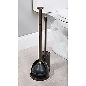 mDesign Compact Freestanding 2-in-1 Plastic Toilet Bowl Brush/Plunger/Trash Wastebasket Garbage Can Combo, Home Bathroom Storage, Sturdy Cleaning Accessories, Aura Collection, Set of 2, Dark Brown