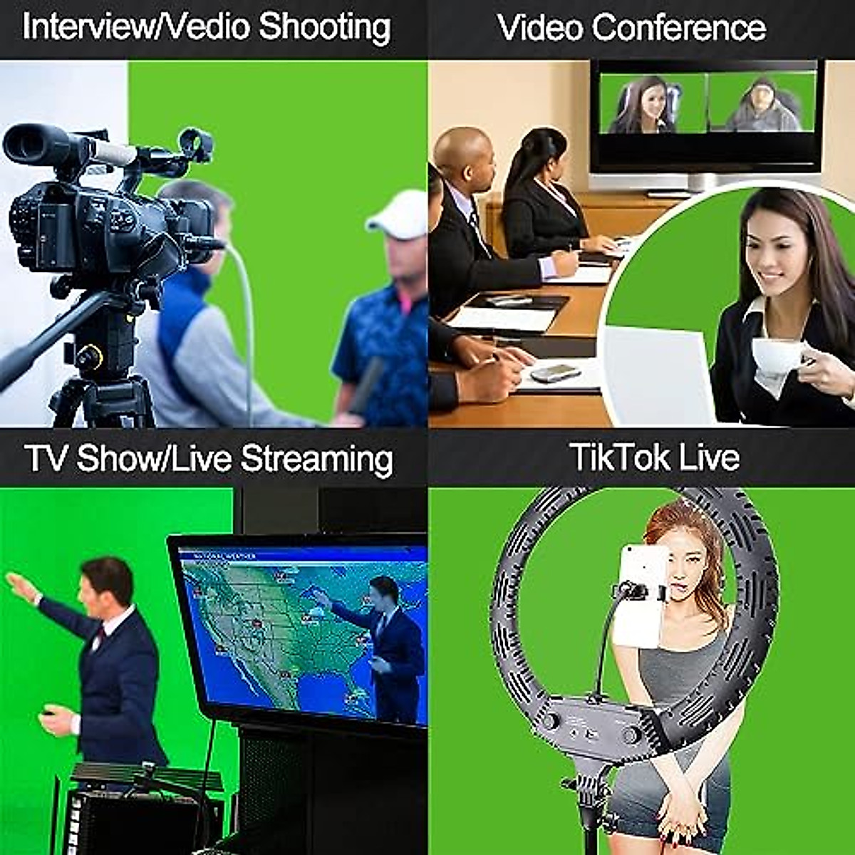 WASJOYE Green Screen Background with Stand, Portable Collapsible Chroma Key Backdrop, Auto-Locking Wrinkle-Resistant Photography Background for Video, Live Game, Studio, Black Case, 6.5 x 5 FT