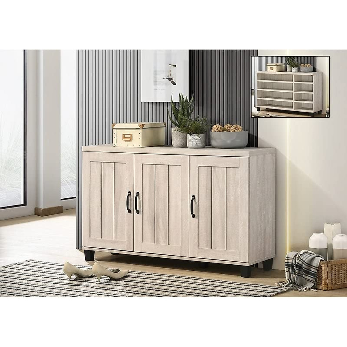 Dusty Gray Oak Finish 3-Door Shoe Cabinet|Dusty O Grey Modern Contemporary Laminate