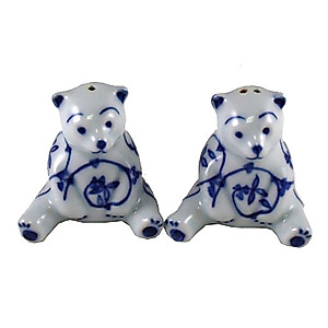 Porcelain Teddy Bears Salt and Pepper Shakers Blue and White