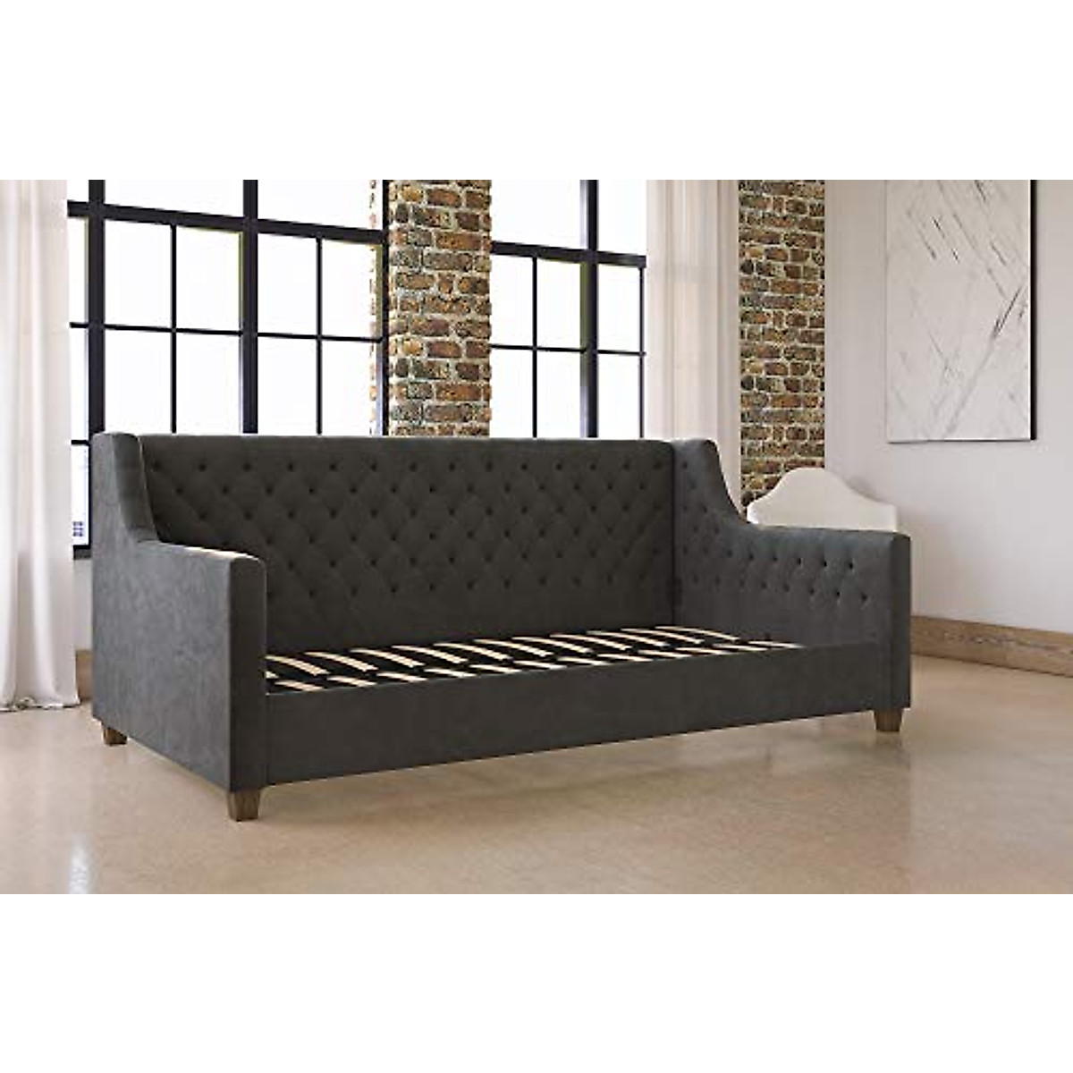 DHP Jordyn Diamond Tufted Upholstered Daybed/ Sofa Bed, Twin Size Frame, Gray Velvet