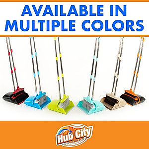 Hub City Industry Heavy Duty Broom and Dustpan Combo Set with Commercial Long Handle for Lobby, Home, Office, Cleaning Supplies, Upright Grips Sweep Set with Broom for Floor Cleaning, Red/Black