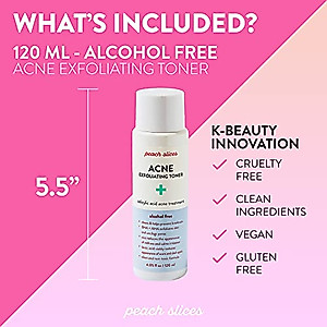 Peach Slices | Acne Exfoliating Toner | 2% Salicylic Acid | AHA+BHA Exfoliation | Facial Cleanser | Calms & Soothes | Prevents Breakouts | Alcohol & Sulfate Free | Skin Care for Women & Men | 4 Oz