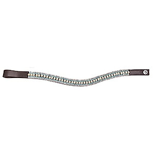Saddles World Fancy Black Leather Center Light Blue & White Pearl with Clear Crystals Horse Bridle's Browband - Cob Size