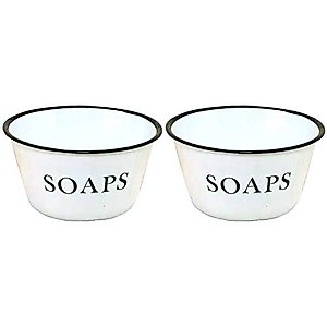 HAPPY DEALS ~ Enamelware Soap Bowls | Set of 2 | White Farmhouse Style Bathroom | 6 x 3 inch