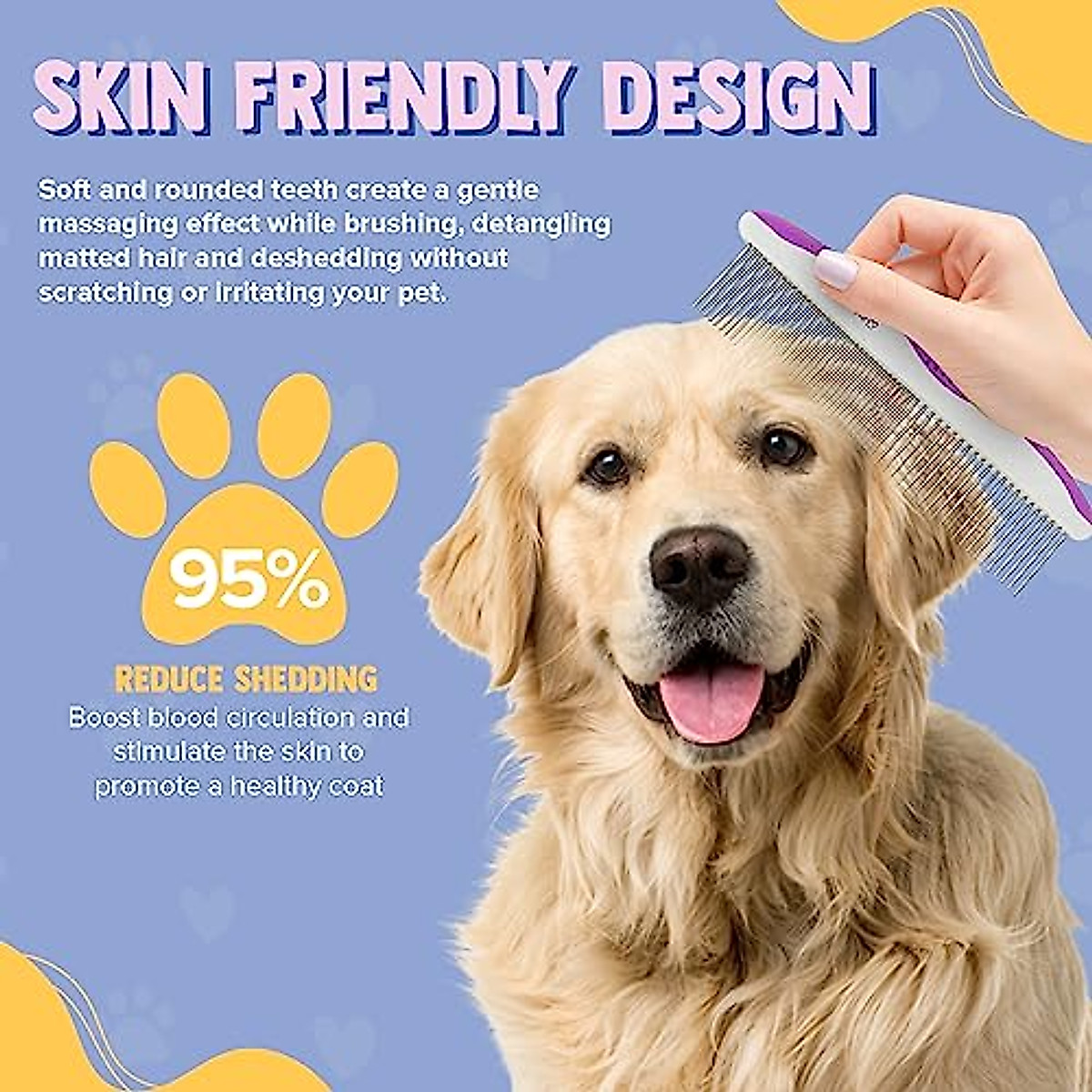 Poodle Pet Dog Combs for Grooming | 2 Pack | Stainless Steel Teeth Easily Remove Dirt | Proper Care Prevents Knots and Mats for Long and Short Haired Pets |Anti-Slip Comfort Grip Handle| Purple