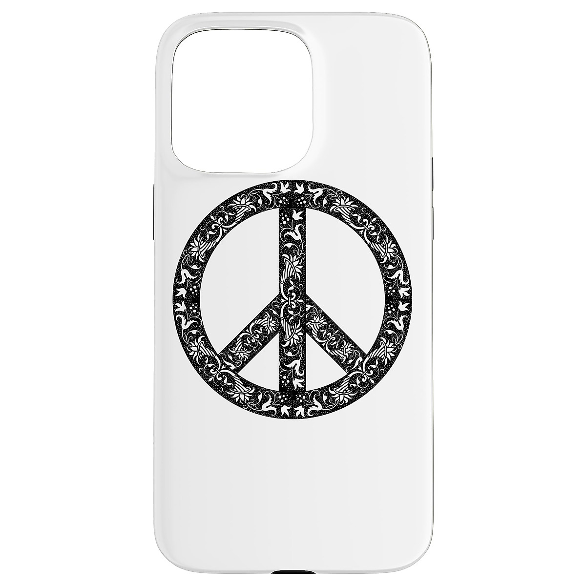 iPhone 15 Pro Max Cool Black & White Floral Patterned Peace Sign Case