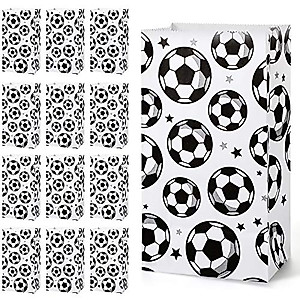 Blulu 30 Pack Paper Soccer Party Favor Bag Candy Goodie Treat Bags Soccer Print Gift Bags for Football Themed Party Favors