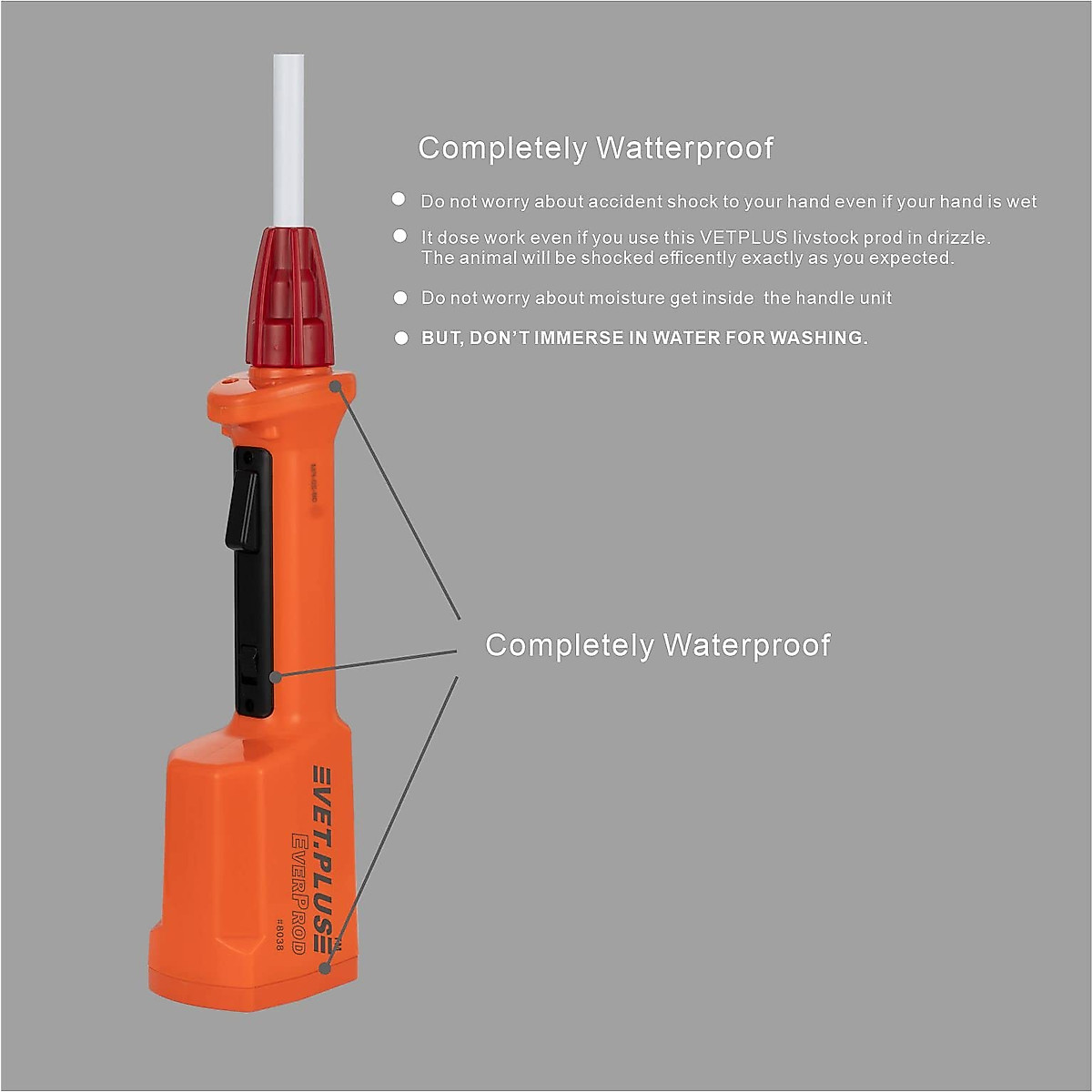 VET.PLUS Rechargeable Waterproof Livestock Prod for Cows Cattle and Swine prod hog prod Animal prod for Big Large Dogs (NOT for Small Dog OR Pets), Shaft Length 28 inch, Total Length 38 1/2 inch
